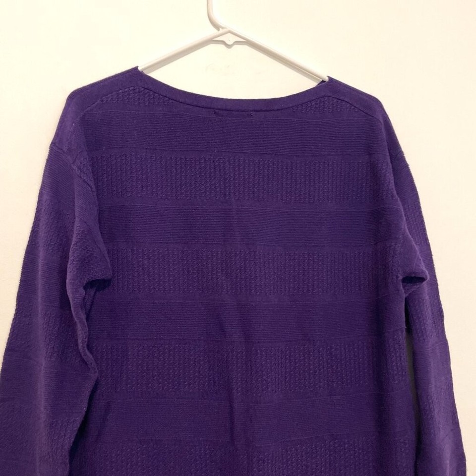 COLDWATER CREEK Dark Purple Textured Stripe Chunky Knit Cotton WOOL ...