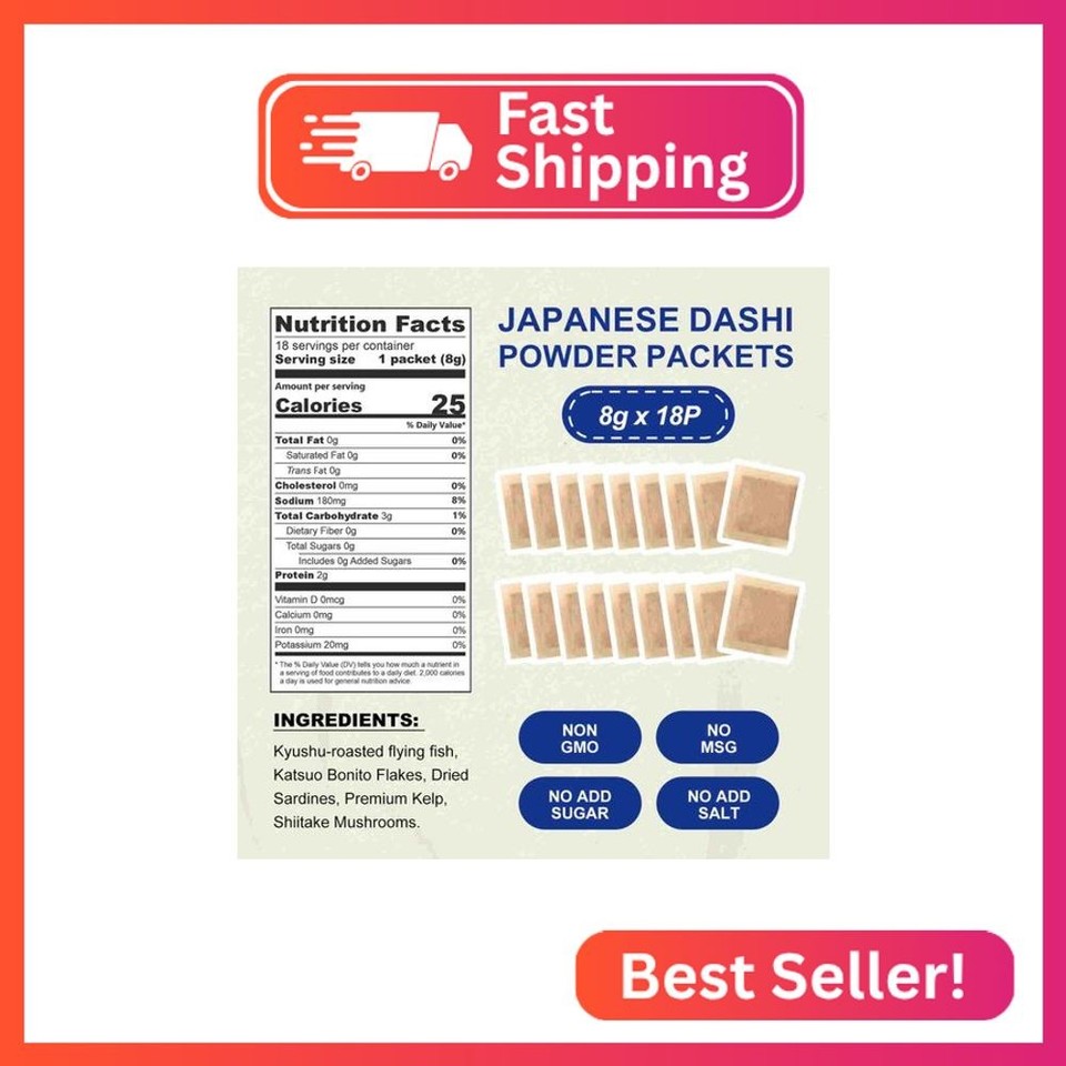 JAYUSS Japanese Dashi Packet, Traditional Dashi Soup Stock 8g×18pacs ...