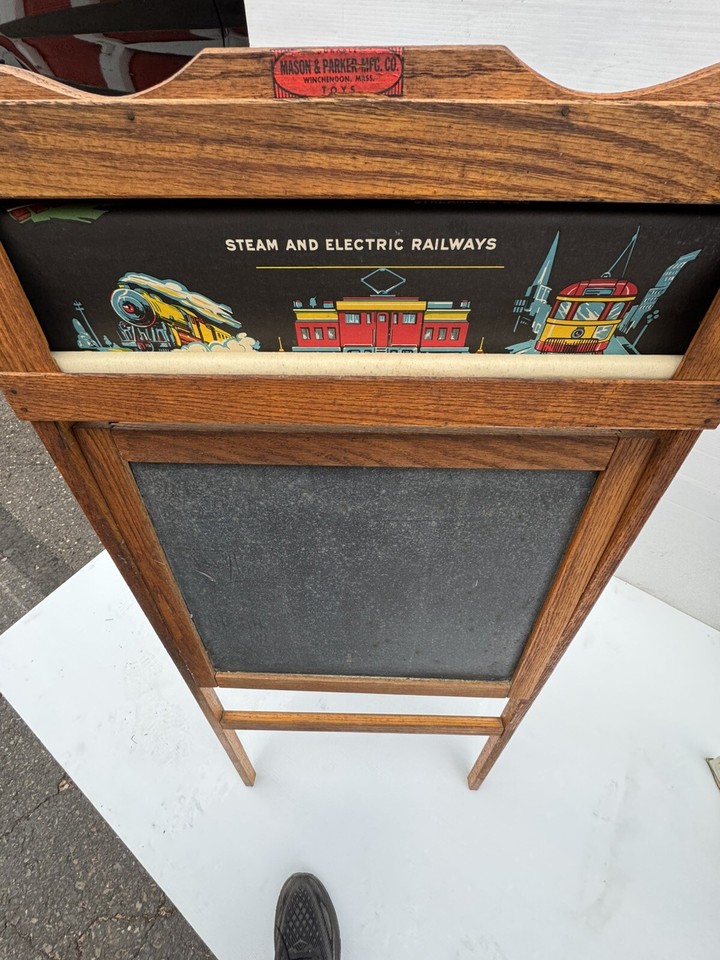 Antique Wood Folding Easel School Chalkboard Desk Scrolling Train ...