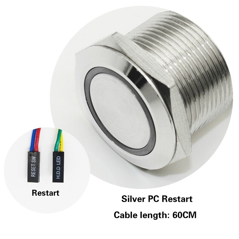 Metal Push Button Switch With Motherboard Cable 60cm LED PC Reset Power ...