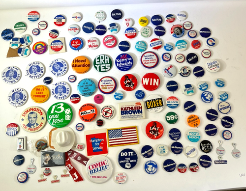 Huge VTG Lot Political Pinback Button Pins LBJ Obama Nixon Kennedy ...