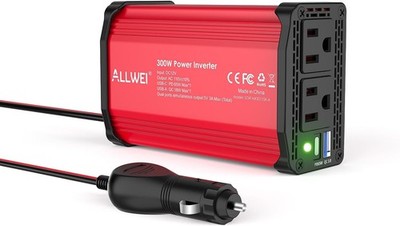 300W Power Inverter DC 12V to 110V AC, Compact Car Plug Adapter Outlet ...