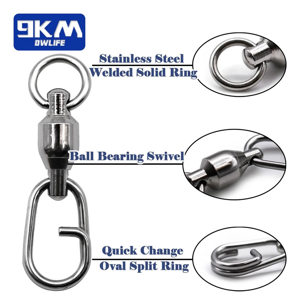 Ball Bearing Swivels with Snaps 25~100Pcs Stainless Split Ring Lure ...