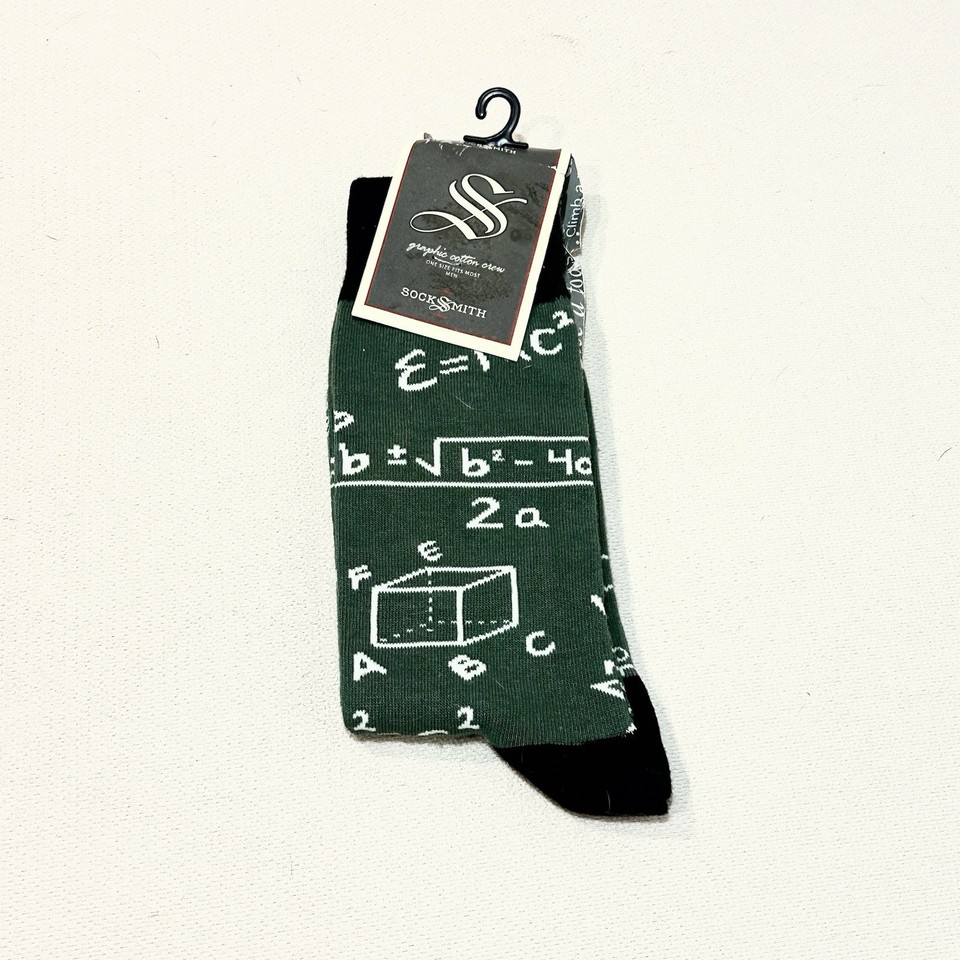 Men’s Math Socks with Formulas & Equations, One Size Fits Most, Green ...