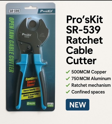 Pro'sKit SR-539 Open Jaw Ratchet Cable Cutter - 500MCM Copper, 750 MCM ...