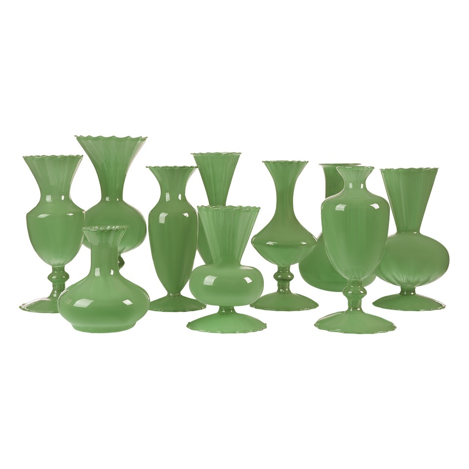 Glass Bud Vases Small Green Vases for Flowers, Mini Vintage Bud Set of ...