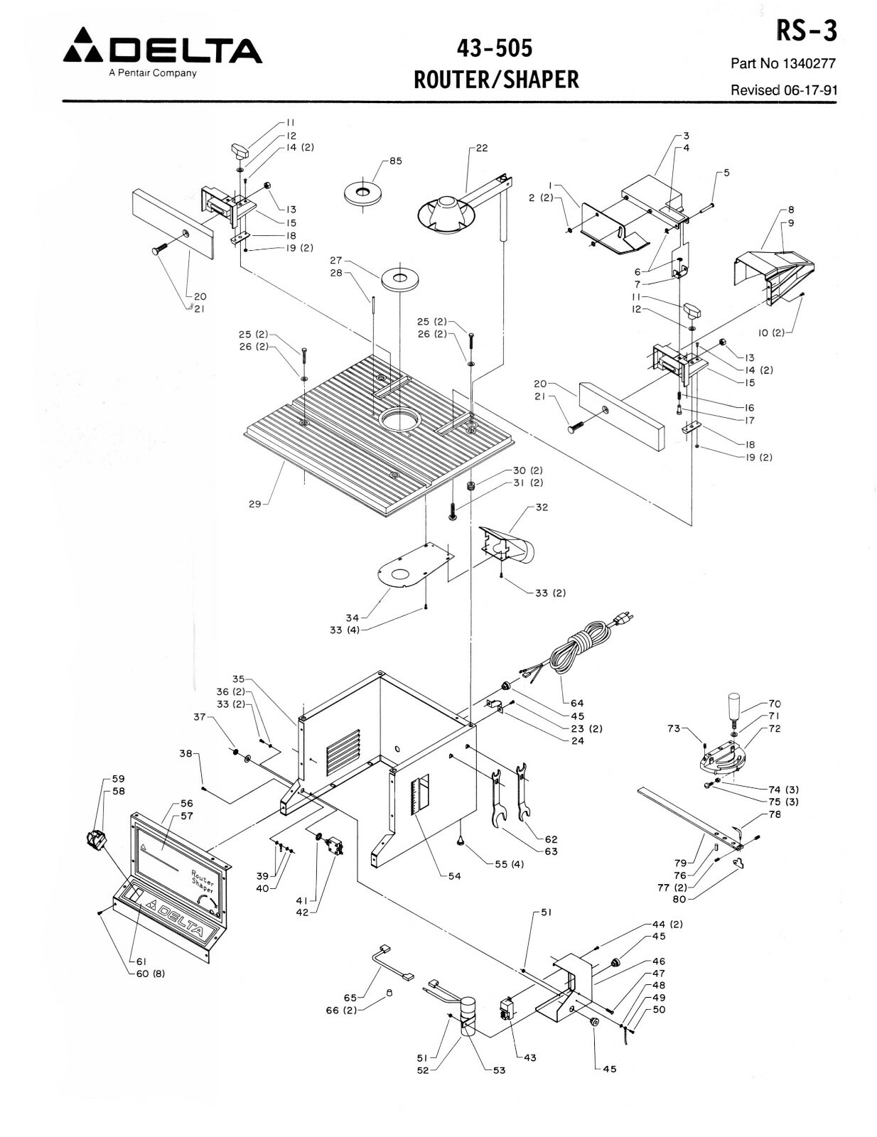 Delta Router/Shaper 43-505,43-506, 43-513 Instruct & Parts Manual #2034 ...