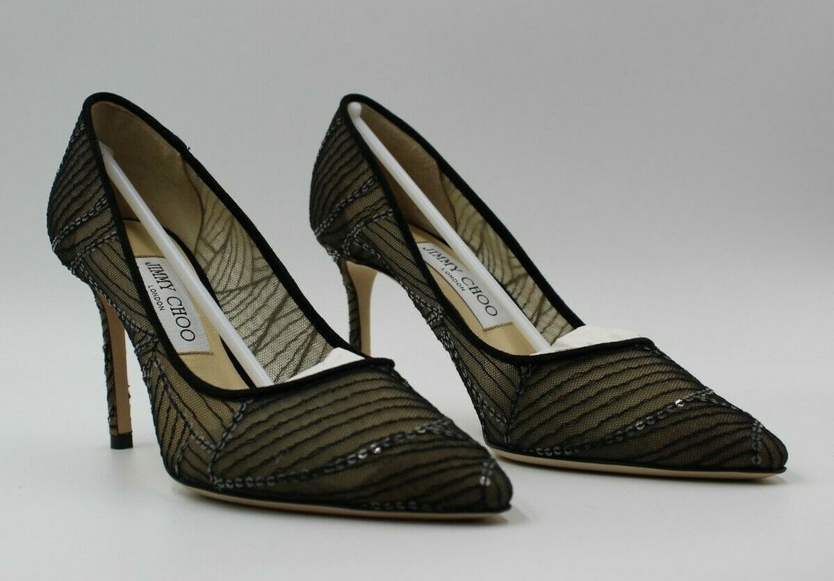 Jimmy Choo Women's Romy 85 Black Embroidered Leaves Mini Jimmy Choo Women's Romy 85 Black Embroidered Leaves Mini