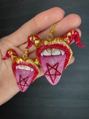 Earrings. Polymer clay red lips with horns. | eBay