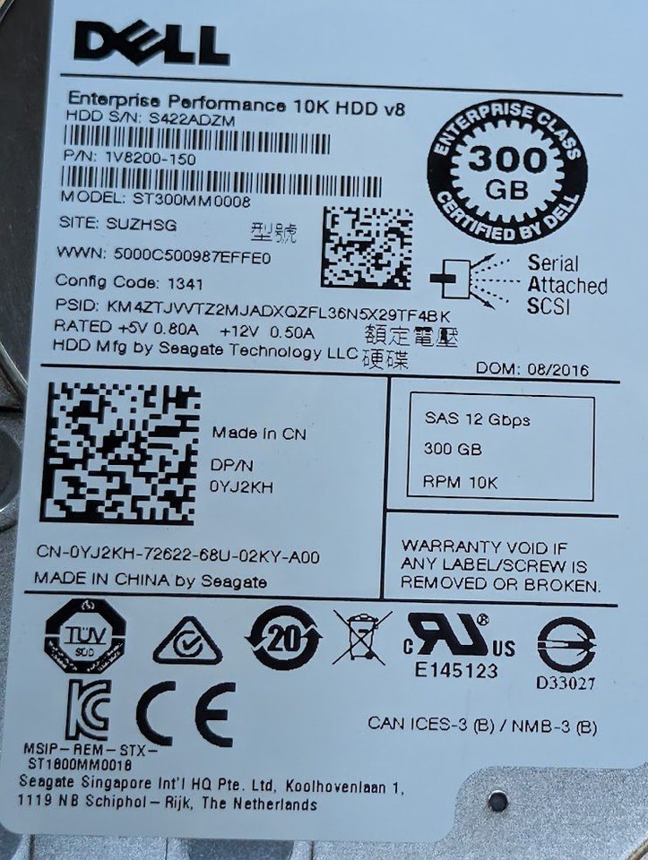 LOT OF 2 Dell YJ2KH 300GB SAS 12Gbps 2.5" Hard Drive ST300MM0008 W/Tray ...