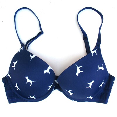 Victoria's Secret Pink Wear Everyday Bra Push Up Dog Pattern Blue Sz ...