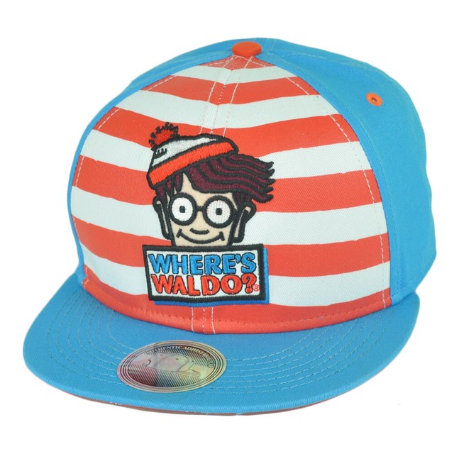 Wheres Waldo Snapback Hat Cap Flat Bill Blue Red White Stripes Peeking ...