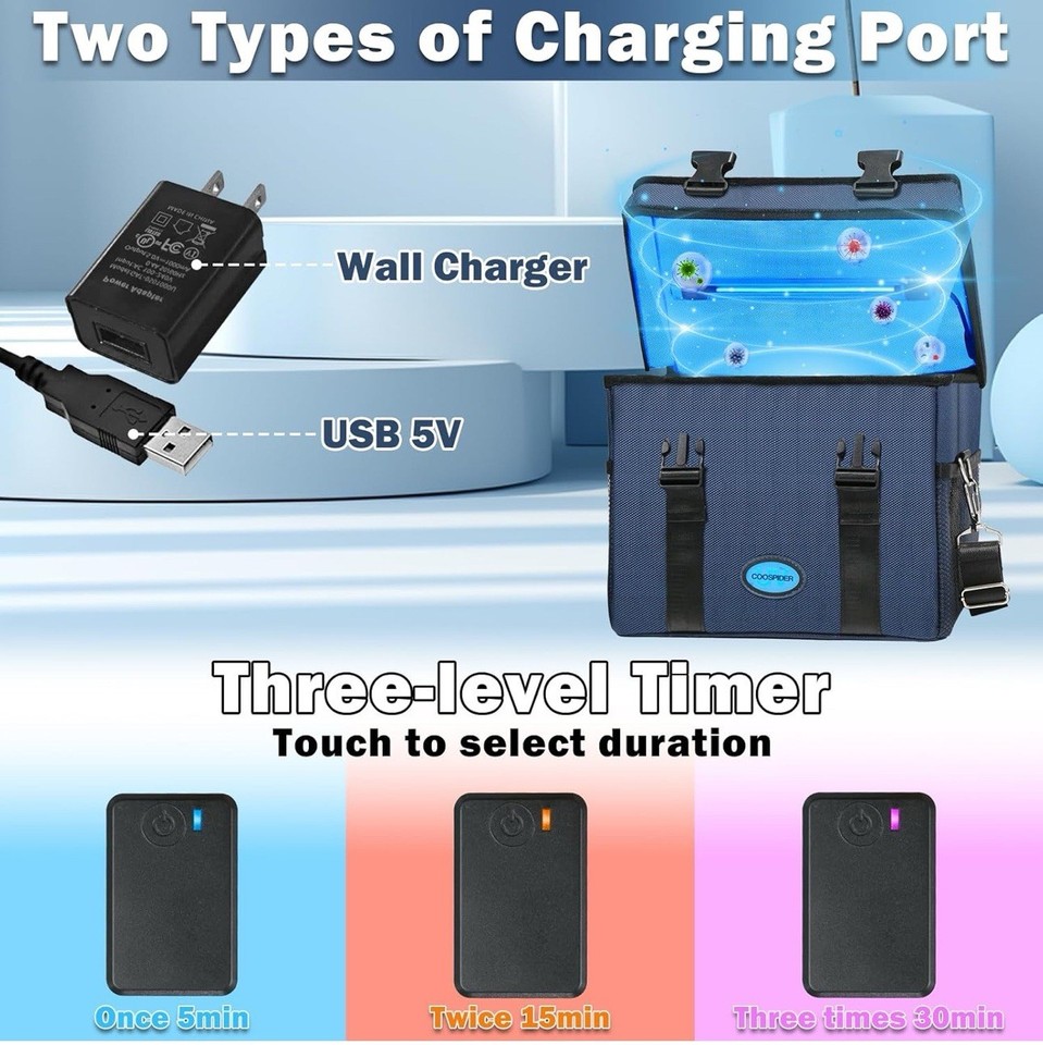 UVC Sanitizer Ozone Box with Timer, Foldable Large Cleaner UV Bag w ...