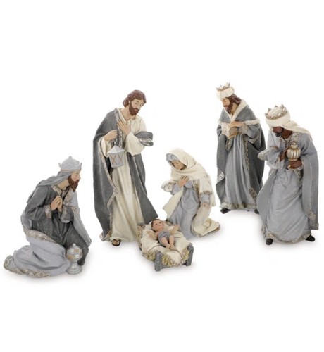 6 PIECE NATIVITY SET BY HOLIDAY AISLE * BLUE, SILVER CHRISTMAS NATIVITY ...