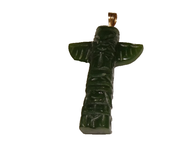 Hand Carved Totem Jade Stone Pendant - 14K Gold Pendant Bail - | eBay