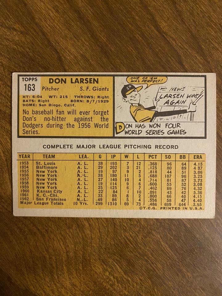 1963 Topps Baseball. Don Larson Card #163 VG/EX | eBay