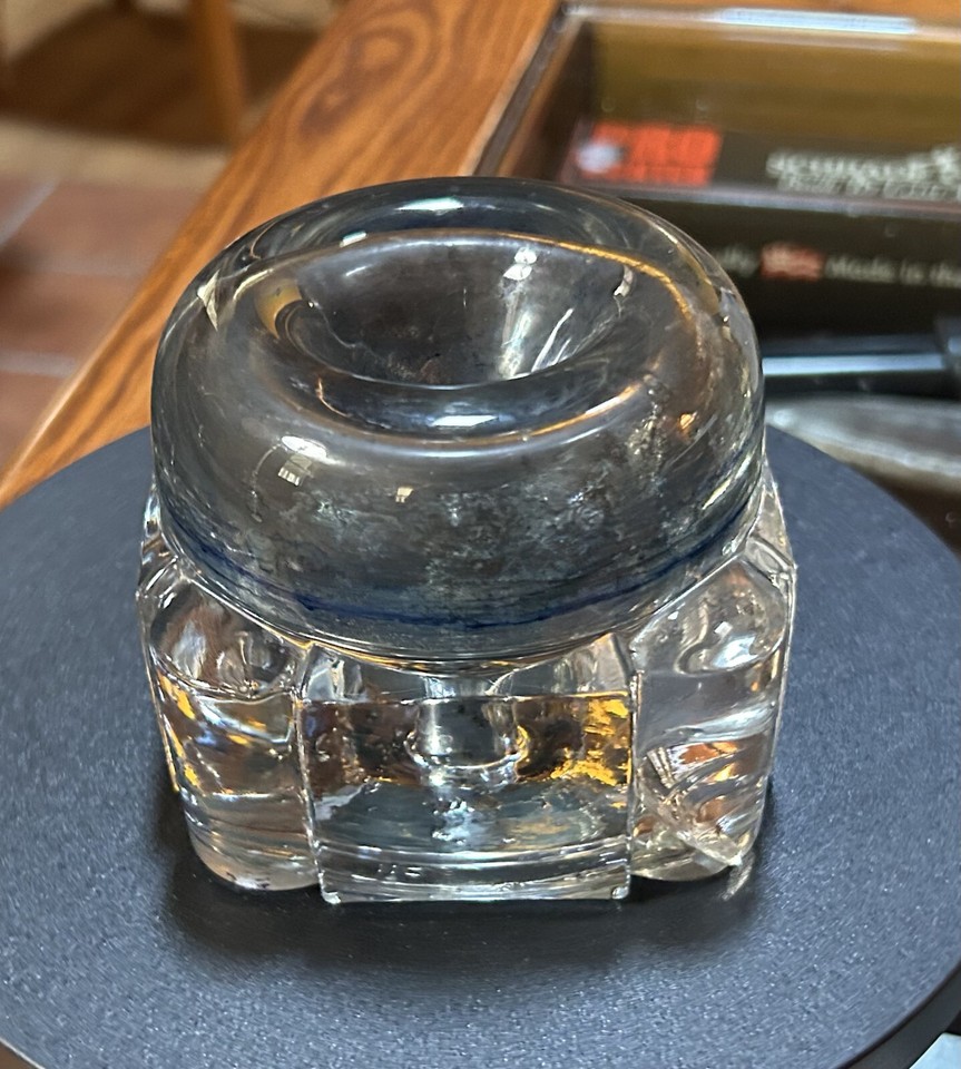 ANTIQUE SOLID GLASS SAFETY FUNNEL SHAPED INKWELL INKSTAND DIP OR ...