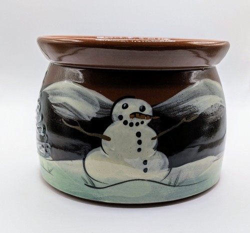 Eldreth Redware Pottery Crock No Lid 4.5" Tall 5" Across Winter Scene ...