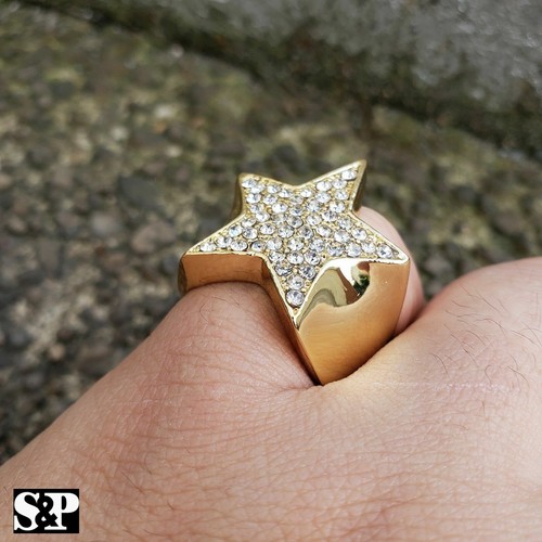 Hip Hop Fashion Cubic Zirconia Rapper Iced Shiny Star Bling Pinky Ring ...