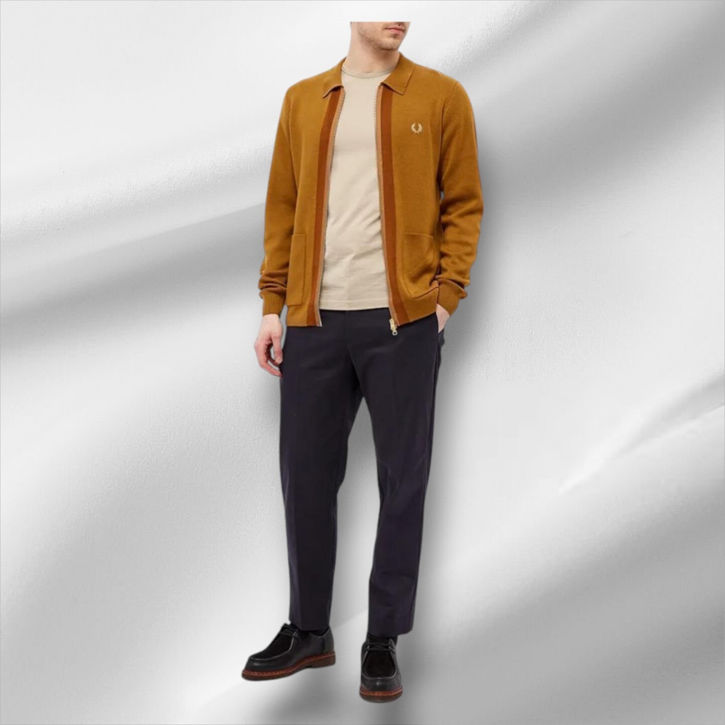 Fred Perry Zip Knit Cardigan Camel Brown Size S - Use… - Gem