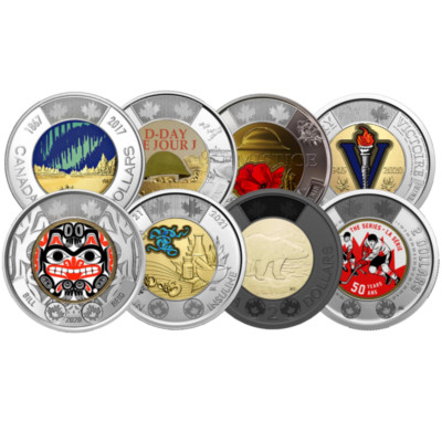 🇨🇦 Full Set Canada Colored Toonie Rare $2 Dollars 8 Coins Set, 2017 ...