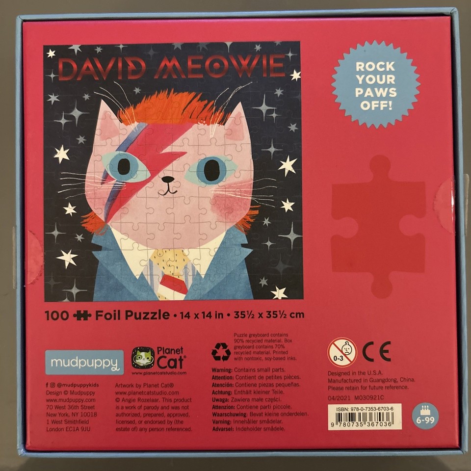 David Meowie Music Cats 100 Piece Puzzle by Mudpuppy 2021 14” x 14 ...