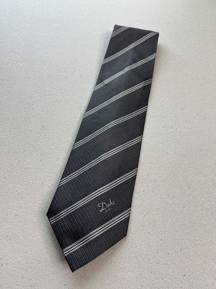 Daks London Gray Striped Pattern 100% Silk Designer Tie | eBay