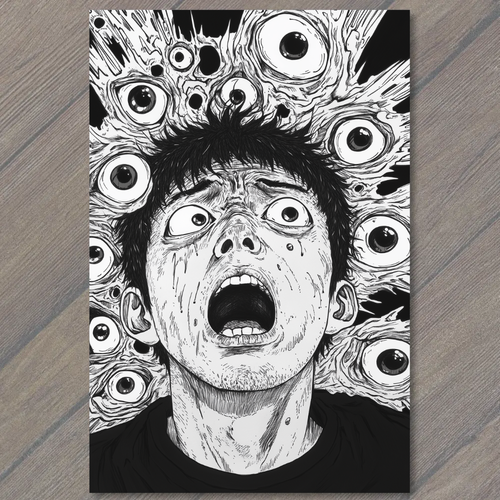 Art Print Man Surrounded Staring Eyes Surreal Dread Horror Terror ...