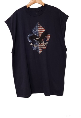 Boy Scouts of America BSA Top Blue Sleeveless Muscle T-Shirt Flag Eagle ...