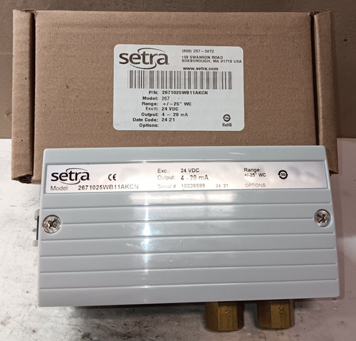NEW SETRA 2671025WB11AKCN MODEL 267 PRESSURE TRANSDUCER 4-20mA +/-25"WC ...
