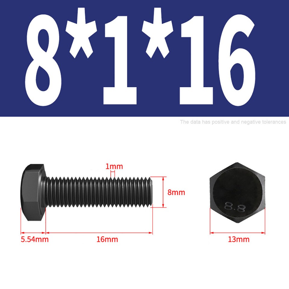 M8 M10 M12 Fine Pitch Thread Hexagon Bolts Carbon Steel Black Oxide Hex ...
