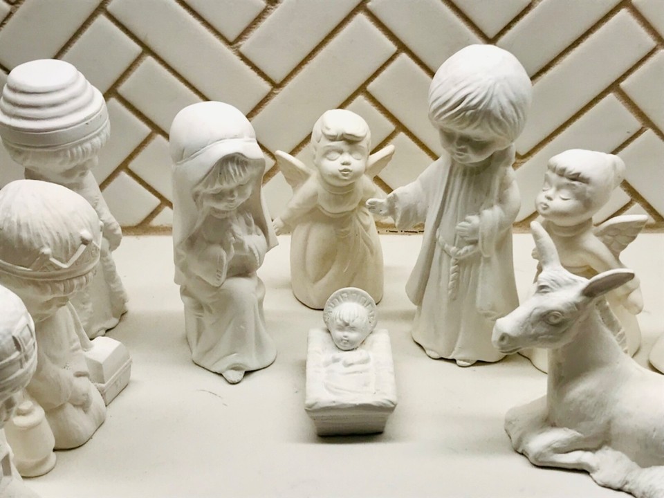 Vintage Ceramic White 14 Piece Nativity Set 1980 Duncan Enterprises ...