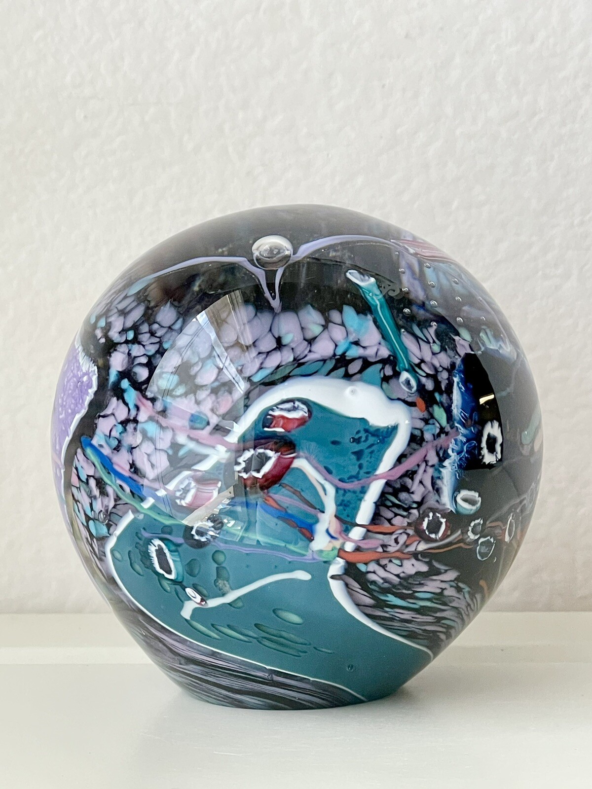 Vtg '93 Peter Patterson Handblown Glass Purple Paperweight Art Glass ...