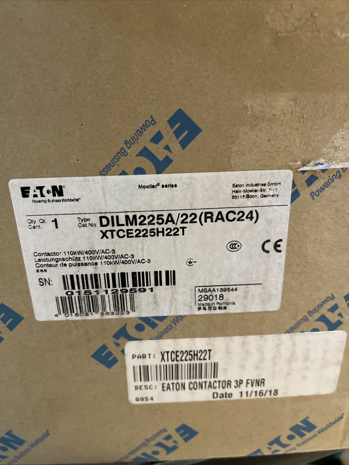 DILM225A/22 (RAC24) AC. EATON CONTACTOR | eBay