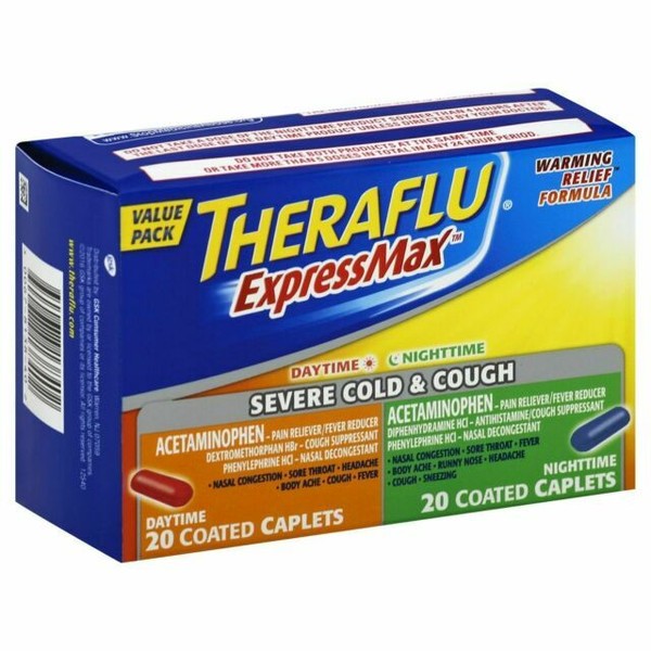 Theraflu ExpressMax Severe Cold &Cough Combo Caplets - 40 Count for ...