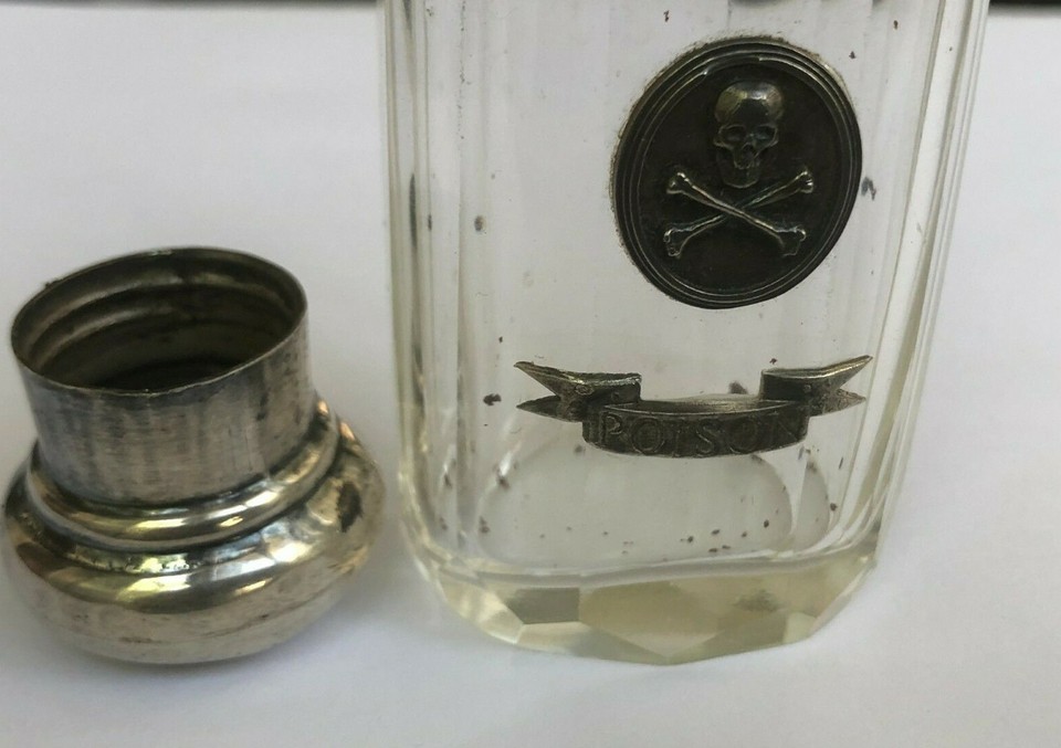 Antique 19th C.one Crystal BOTTLE Edwardian Skulls Medicine Poison ...
