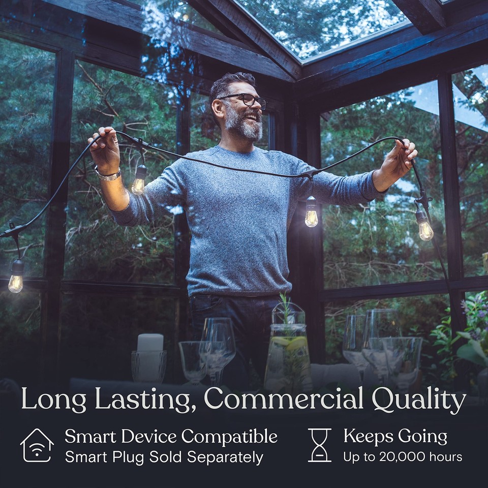 Brightech Ambience Pro Commercial Grade Outdoor String Lights 48' Feet ...