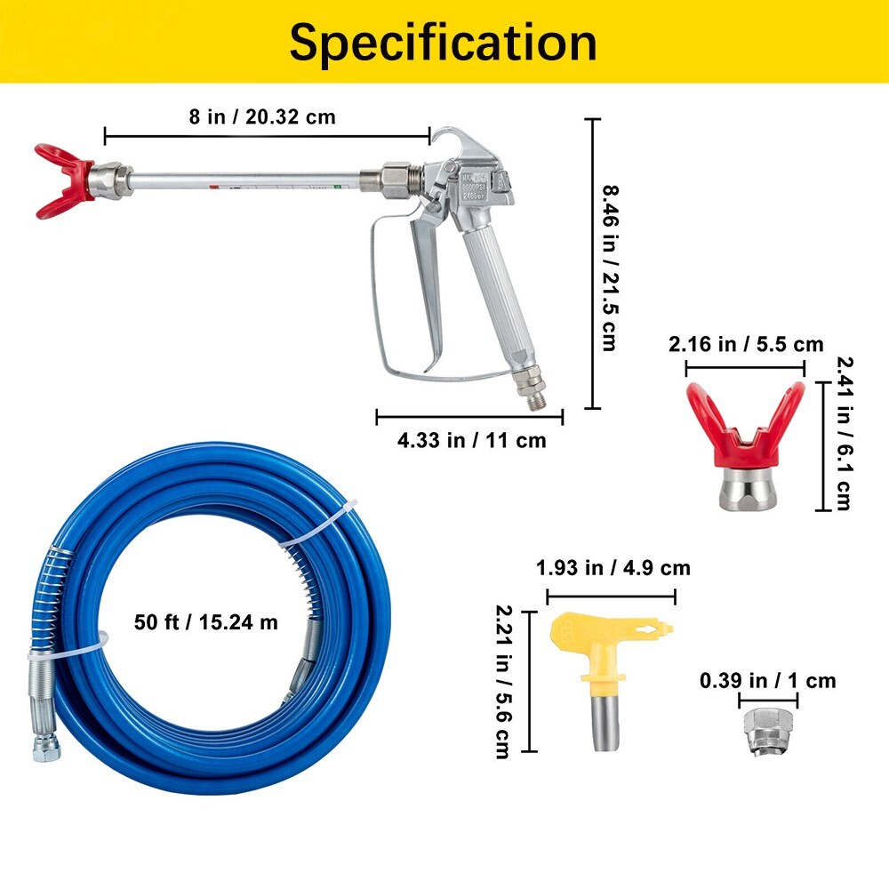 Airless Paint Spray Hose kit 50ft x 1/4" Sprayer Gun Flexible Fiber ...