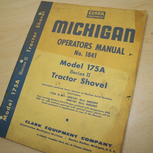 MICHIGAN CLARK 175A Front End Shovel Loader Owner Operation Manual book ...