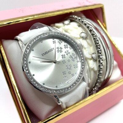 Embassy Watch & Bracelet Women Set New in Box White Silver | eBay