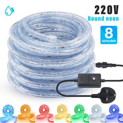 220V 240V LED Rope Tube String Fairy Lights Strip UK Plug Outdoor ...