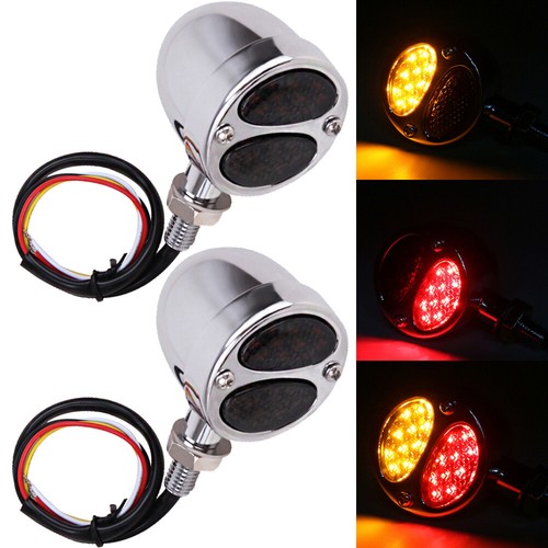 2pcs Motorcycle LED Turn Signal Lights Amber Red Brake Blinker Bullet ...