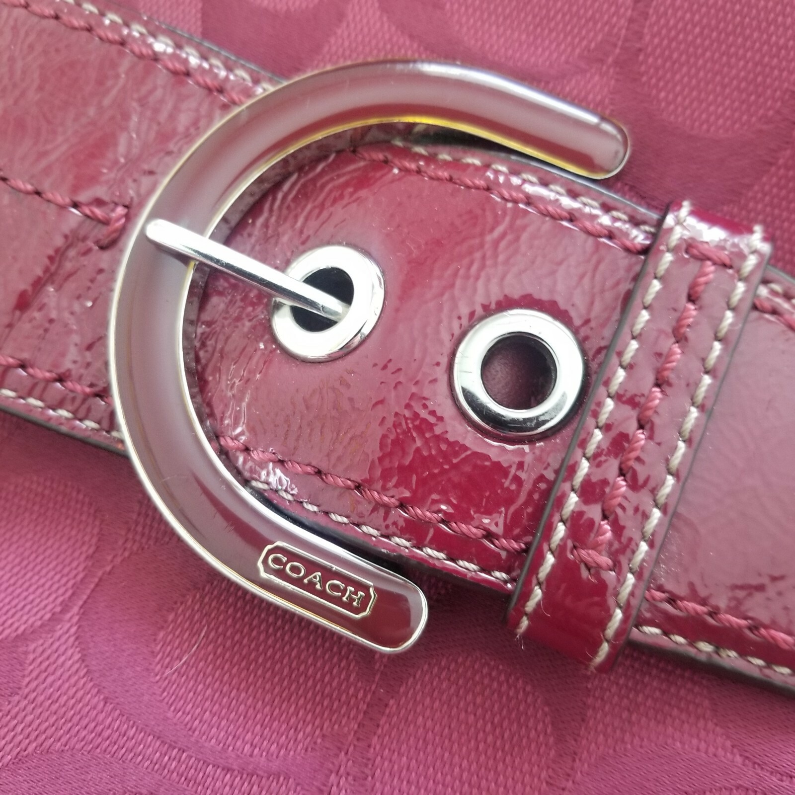 Coach logo Canvas Shoulder Bag Red Buckle Accent - Gem