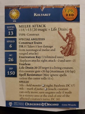 D&D Miniatures Blood War KOLYARUT #9 EPIC Stat Card Promo | eBay