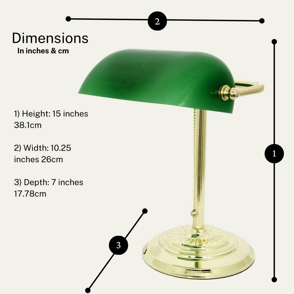 Traditional Banker’s Desk Lamp with Green Glass Shade and Brass Base ...