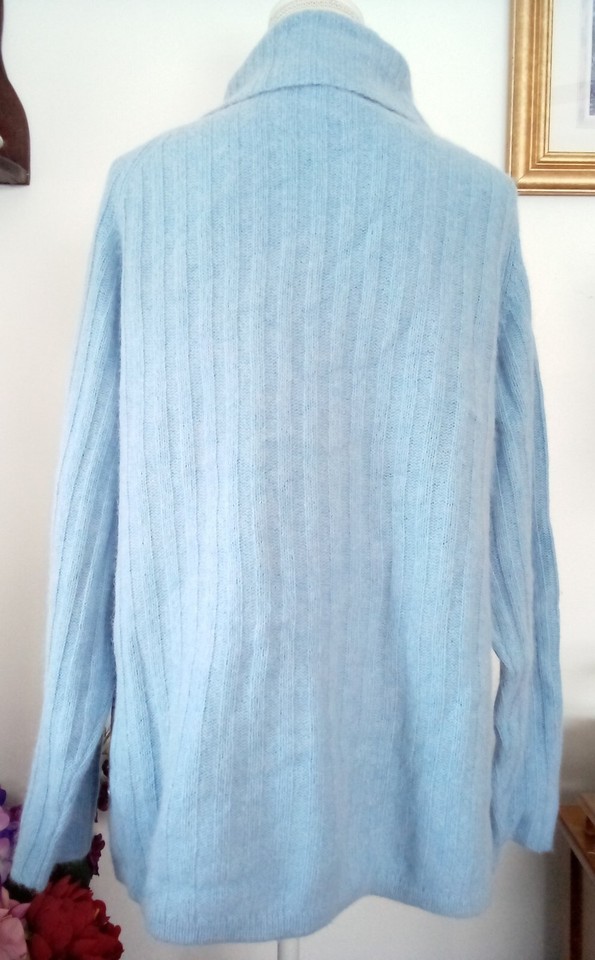 Rosanna Medium Turtleneck Sweater Baby Blue Rib Knit Wool Angora Blend ...