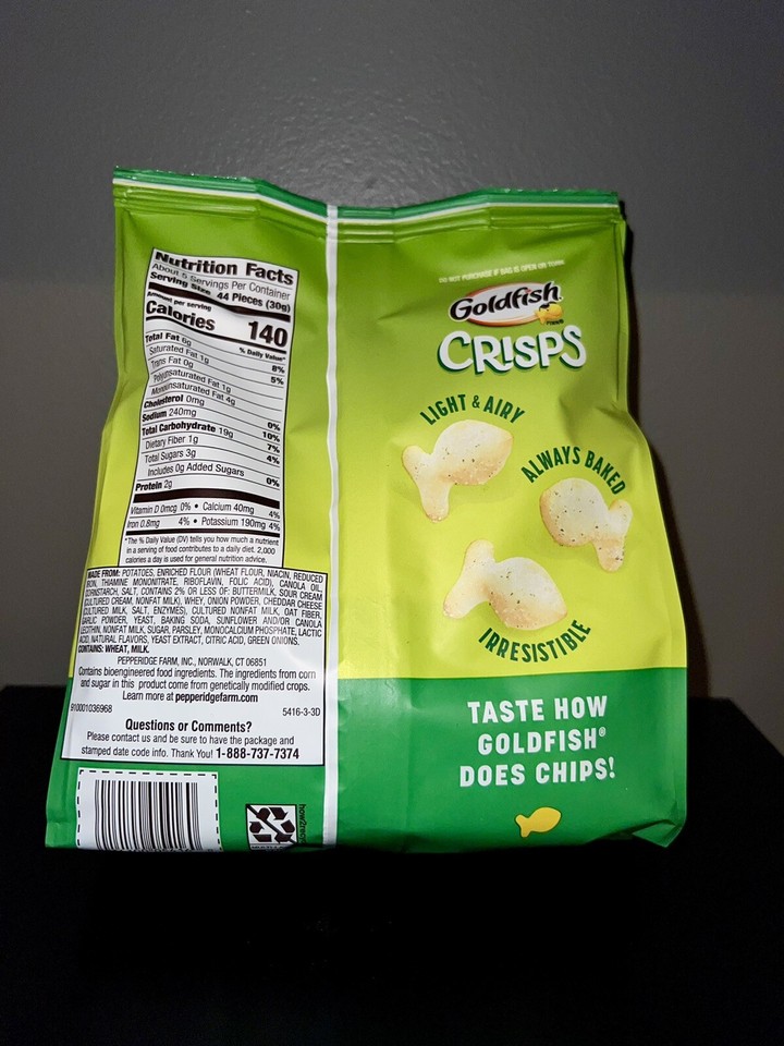 🟢 New Pepperidge Farm Goldfish Light Airy Baked Crisps Sour Cream Onion ...