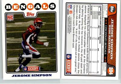 Jerome Simpson 2008 Topps Kickoff Coastal Carolina Bengals RC Rookie EX ...