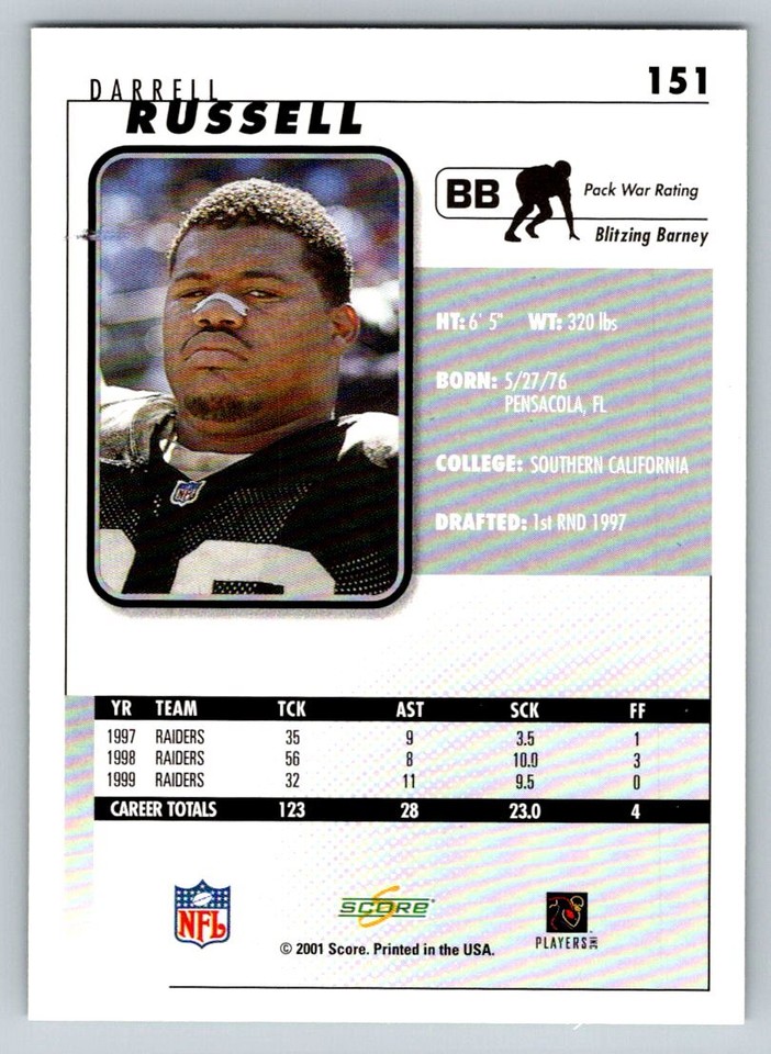 2001 Score #151 Darrell Russell Oakland Raiders | eBay