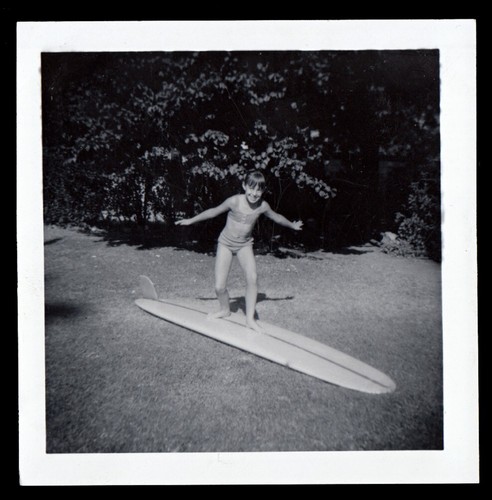 WANNABEE SURFER GIRL ACTION POSE on LONGBOARD SURF BOARD ~ 1960s PHOTO ...